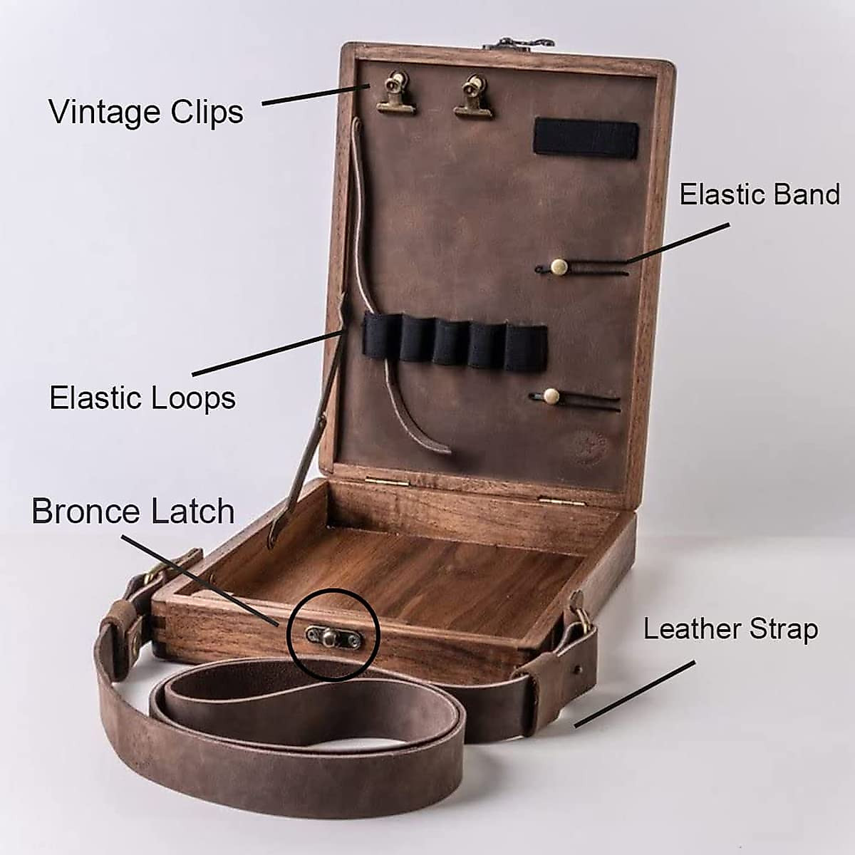Writers Messenger Wood Box, Multi-Function Artist Tool and Brush Storage Box,Retro Wooden Handmade Portable Crossbody Postman Bag for Anyone That Just Loves Writing