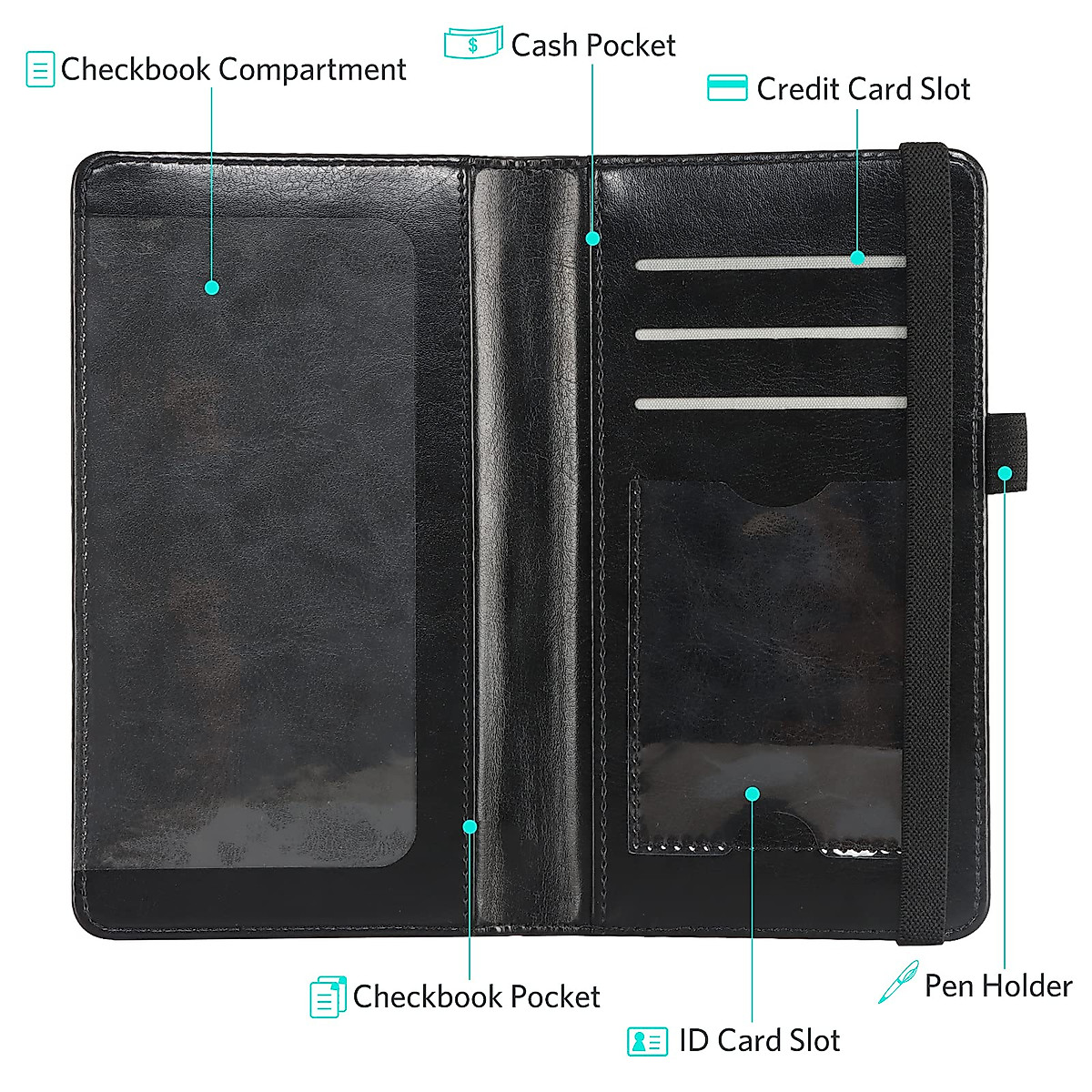 CoBak Premium Leather Checkbook Cover - RFID Blocking, Classic Design, Slim & Durable - Perfect for Personal & Business Checks