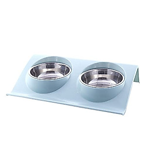 FUUIE Bowls for Food and Water Cat Bowl Double Bowl Pet Stainless Steel Oblique Mouth Rice Bowl Splash-Proof Leak-Proof Cat Food Basin Leak-Proof Water Basin (Color : Blue, Size : Small)