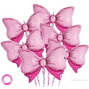 6 Pcs Pink Bow Balloons for Girls, 35 Inch Bow Foil Balloons,Pink Bows Gender Reveal Decorations for Birthday Party Wedding Baby Shower Mouse Party Decoration (Pink)