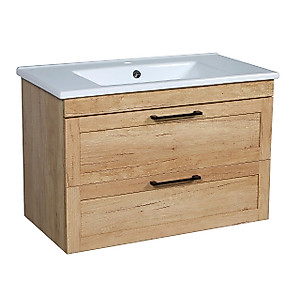 Modern Wall-Mounted Bathroom Vanity with Washbasin | Palm Beach Teak Natural Collection | Non-Toxic Fire-Resistant MDF-68 (34+34)-Omega Collection 40"