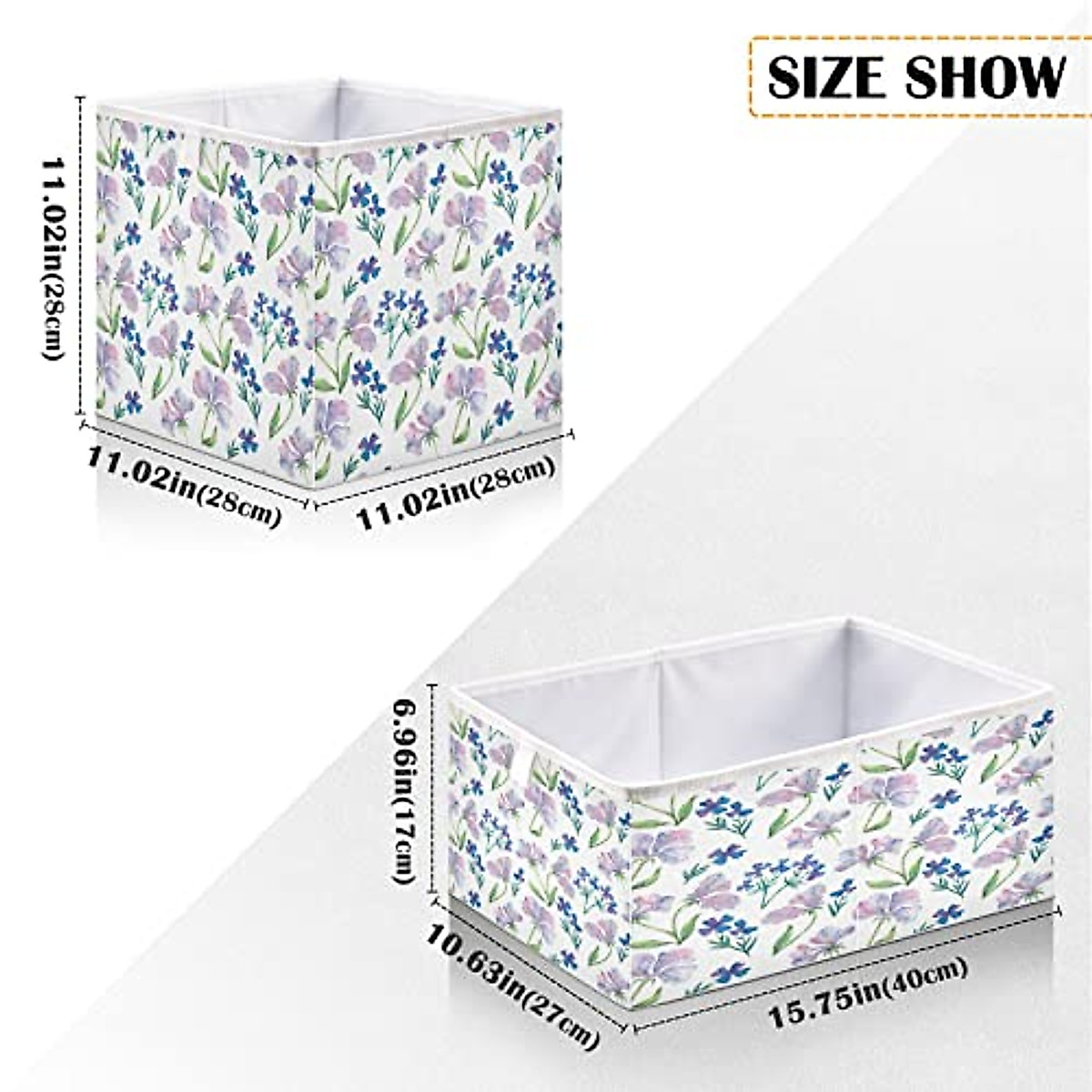 Kigai Purple Flowers Storage Baskets, 16x11x7 in Collapsible Fabric Storage Bins Organizer Rectangular Storage Box for Shelves, Closets, Laundry, Nursery, Home Decor