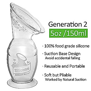haakaa Manual Breast Pump with Suction Base Breastfeeding Essential, BPA Free, 5oz/150ml
