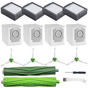 Chrostion Replacement Parts Kit Compatible for iRobot Roomba i7 i7+ i3 i3+ i4 i4+ i5 i5+ i6 i6+ i8 i8+ j7 j7+/Plus j8 j8+ E5 E6 E7 Robot Vacuum,1 Pack Brush 4 HEPA Filters & Side Brushes & Vacuum Bags