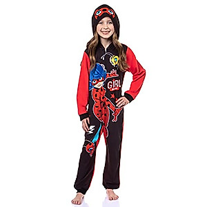 Komar Kids Miraculous Ladybug Girls Girl Power Full Zip Blanket Sleeper Hooded Pajama, 4 Black