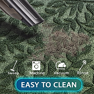 Bulijojo Outdoor Indoor Entrance Doormats,Durable Heavy Duty Welcome Mat,Thick Absorbent Natural Rubber Non Slip Mat,Easy Clean Entryway Rug 17x30 Inch Leaves Green