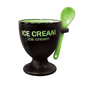 Rockin Gear Bowl and Spoon Set of 4 - Novelty Small Ice Cream Cups Combo Ceramic Fun Dessert Cups & Kitchenware for Home and Kitchen Decor