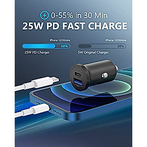 Car Charger for iPhone 13, 43W Fast USB C Car Charger Adapter Dual Port, 25W USB-C & 18W USB iPhone Car Charger Aluminum Alloy with Lightning Cable for iPhone 13/12 Pro Max/11 Pro/XS/XR/8 and More