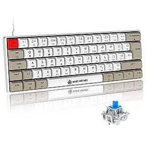 Mini Mechanical Gaming Keyboard Type-c Wired with PBT Dye-subbed Keycaps Rainbow RGB Backlit 60%Layout Full Anti-Ghosting 62 Key Ergonomic for Typist Laptop PC Mac Gamer (White Main/Blue Switch)