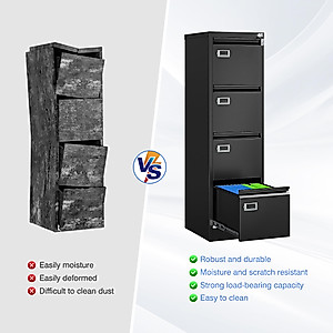 Yizosh 4 Drawer Black File Cabinet with Lock, Filing Cabinets for Home Office, Metal Locking Office File Storage Cabinets with Drawers, Vertical Small Filing Cabinet Organizer for Legal/A4