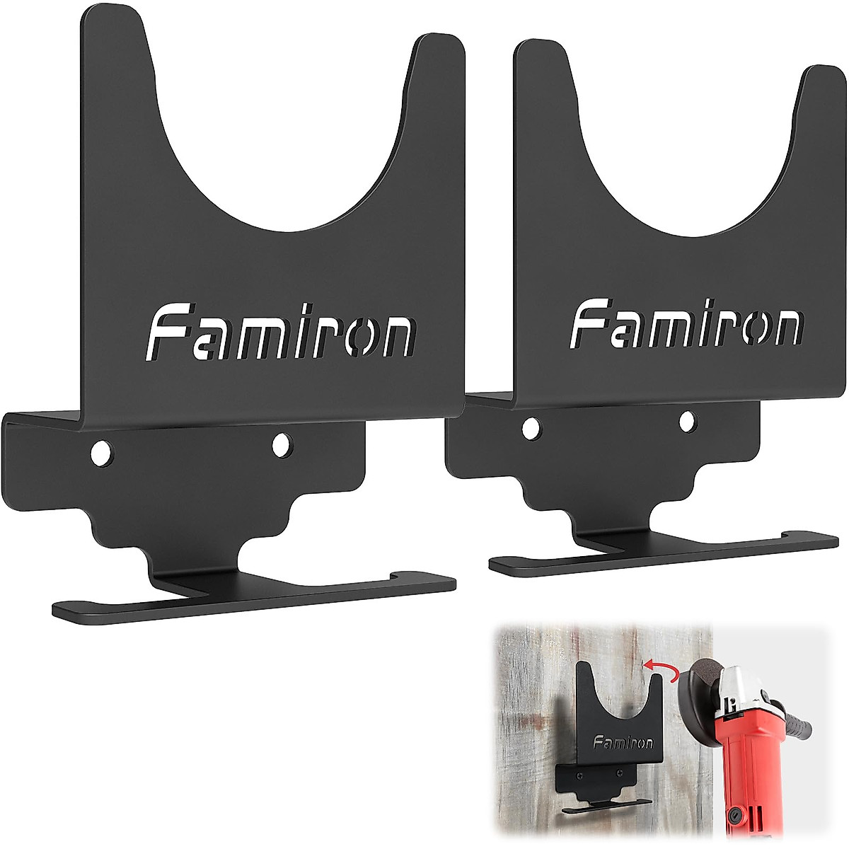 Famiron 2 PCS Angle Grinder Holder,Angle Grinder Stand Tool Wall mount Bracket for 5inch Grinder,Angle Grinder Storage Rack for Cutters,Polishers