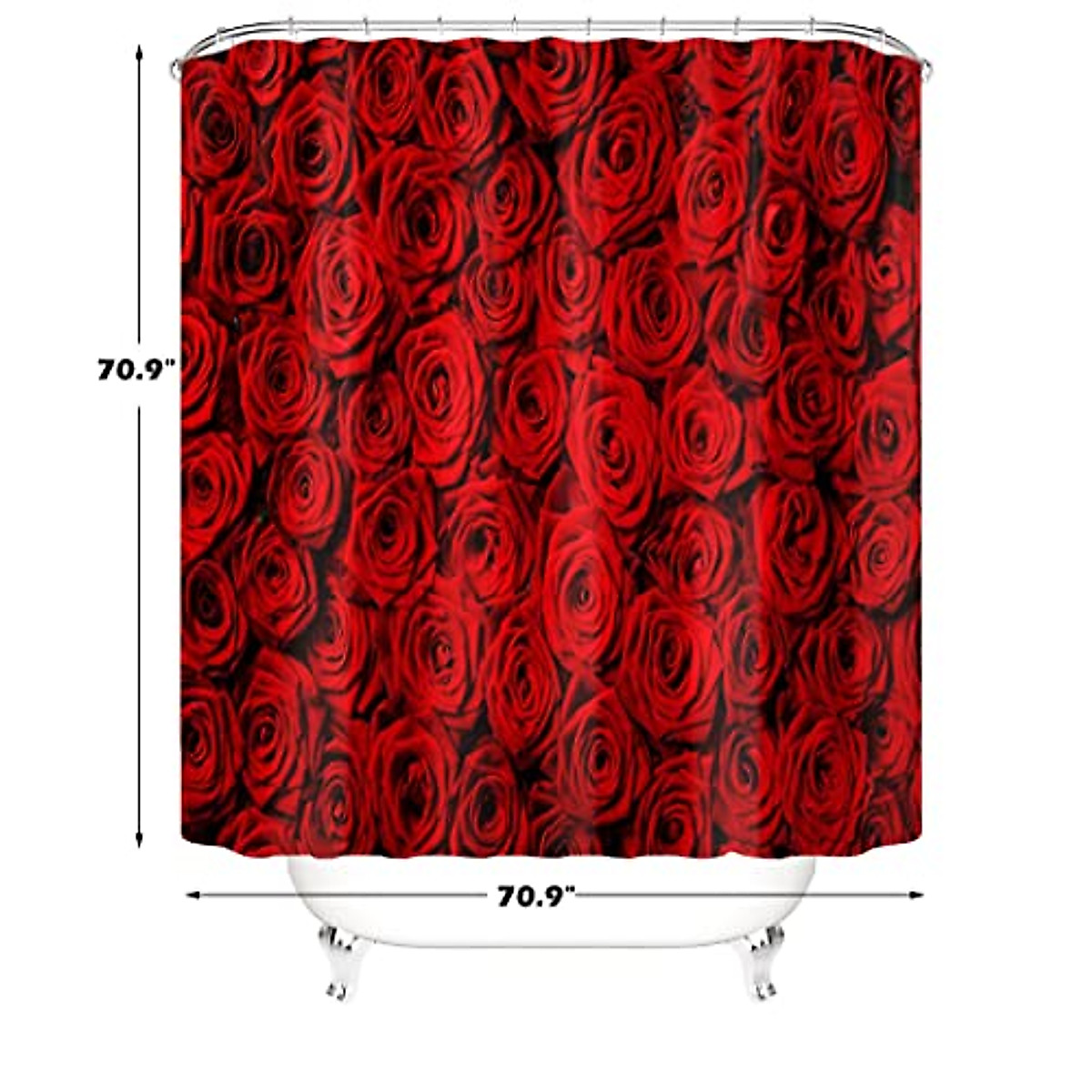 Seacoi Rose Flower Shower Curtain Set with Rugs, 4 Pcs Romantic Floral Bathroom Decor Set for Girls Women, Valentine's Day Complete Bath Room Curtain Set with Matching Mat & Accessories (Red 2)