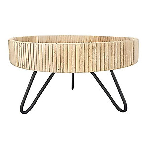 Creative Co-Op 9.75" R Decorative Woven Rattan Metal Clothespin Feet Pedestal, 9.75" x 5.5", Beige
