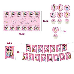 Bluey Birthday Balloons Sets, Dog Cartoon Pink Themed Balloons Decoration Sets Children's Birthday Party Supplies Cutlery Sets