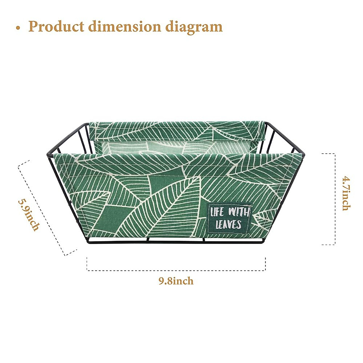 AIPOKE EPOCH Canvas Storage Basket Metal Holder Desk Table Organizer Home Decor, White Leaf