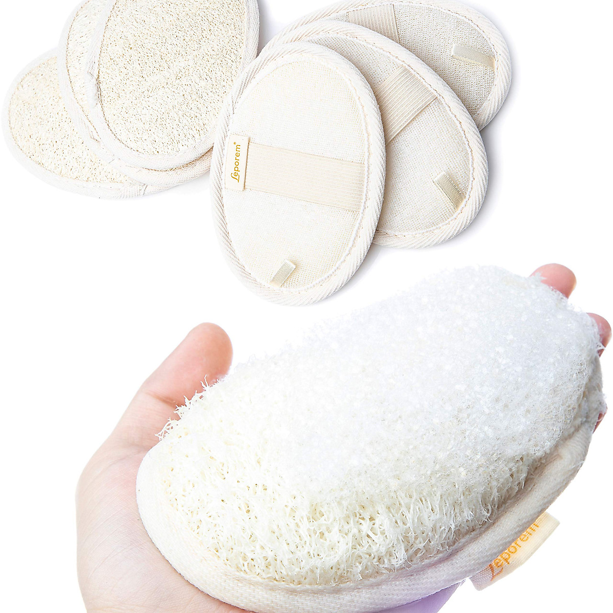 6 Pack Premium Bath Loofah Pads - 6 Inch, 100% Natural Exfoliating Shower Sponge Scrubber, Perfect for Men & Women Body Wash, Luxurious Luffa Loofah Body Scrubber