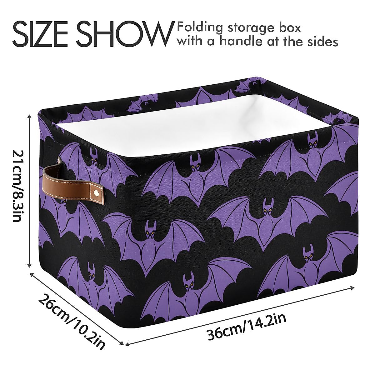 Storage Basket Halloween Purple Bat Canvas Collapsible Box Organizer Bin with Handles