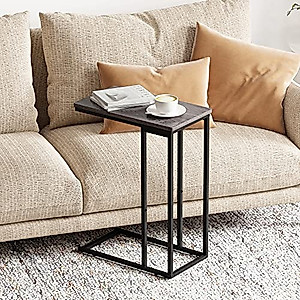 Yusong Small C Shaped End Table, Slim Narrow Couch Side Tables Slide Under Sofa Bed, Skinny Snack Tray Table for Coffee Laptop in Living Room,Easy Assembly,Grey