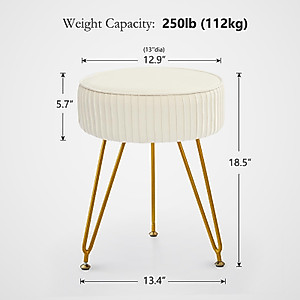 ALeesing Velvet Vanity Stool Chair, Round Makeup Vanity Chair with Adjustable Metal Legs & Soft Padded Seat, Ottoman Foot Stool for Bedroom, Living Room, Entryway