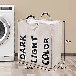 110L Large Laundry Basket Hamper with Handles - 3 Section Collapsible Oxford Fabric Laundry Bag, Waterproof Washing Bin Dirty Clothes Laundry Hamper for Bedroom Bathroom (Beige)