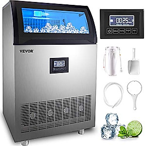 VEVOR Commercial Ice Maker Machine 200LBS/24H, 710W Stainless Steel Ice Machine with 55LBS Storage Capacity, 90 Ice Cubes Ready in 11-15Mins, Includes Water Filter and Connection Hose