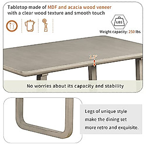 GLORHOME 6-Piece Retro-Style Set Table, 4 Upholstered Chairs & Bench | Foam-Covered Seat Backs & Cushions | Ideal for Dining Room | Light Khaki+Beige