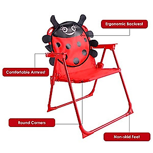 Costzon Kids Table and 2 Chair Set, Ladybug Folding Picnic Table Set with Removable Umbrella for Indoor Outdoor Garden Patio, Gift for Children Boys & Girls
