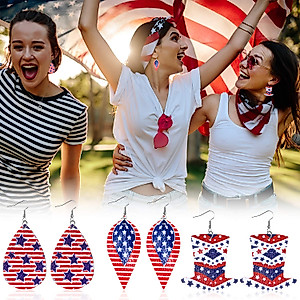 16 Pairs Independence Day American Flags Patriotic Faux Leather Earrings Dangle Petal Lightweight 4th of July Teardrop Leaf Drop Earrings for Women Gifts