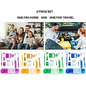 Portable Orthodontic Oral Care Kit - 2Pack - Travel Kit for Patients, Interdental Brushing Wax Floss Toothbrush Cleaning(Purple & Blue)