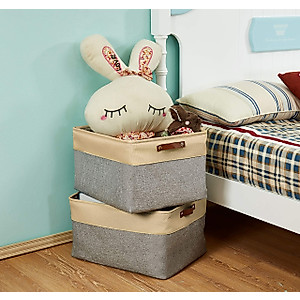 DECOMOMO Storage Baskets | Large Storage Bins Fabric Baskets for Organizing Laundry Nursery Toys Cloth Linen Closet Organizers with Handles (Grey and Beige, XXXXL - 3 Pack)