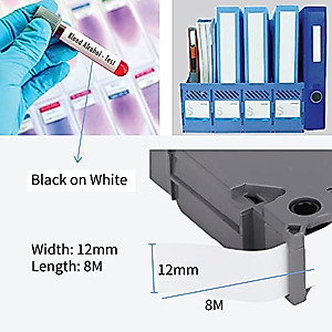 12mm 0.47 Laminated Black on White Label Tape Replacement for TZC231, Label Maker Tape for TZe 131, TZe 231, TZe 431, TZe 531, TZe 631, TZe 731(1Pcs)