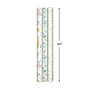 Hallmark Recycled Baby Wrapping Paper with Cutlines on Reverse (3 Rolls: 60 Sq. Ft. Total) Animals, Plants, Rainbows for Baby Showers, Gender Reveal Parties, First Birthdays