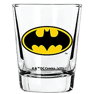 DC Comics Justice League Shot Glass Set - 2 oz. Capacity - Set of 4 Shot Glasses - Superman, Batman, Wonder Woman, Flash Clear