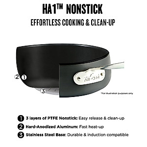 All-Clad HA1 Hard Anodized Non Stick Fry Pan Set 3 Piece, 8, 10, 12 Inch, Induction, Oven Broiler Safe 500F, Lid Safe 350F, Skillets, Frying Pans w/ Lid, Pots and Pans Set Non Stick, Cookware, Black