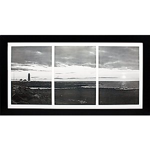 8x16 Collage Black Gallery Picture Frame with Three 5x7 Inch Openings - Wide Molding - Includes Both Attached Hanging Hardware and Desktop Easel - Display Three 5 x 7 Photos Horizontal or Vertical