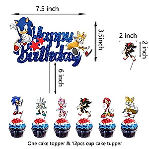 Sonic Happy Birthday Cake Toppers, Hedgehog Birthday Party Cake Decorations Supplies for Boys, Kids, 13pcs