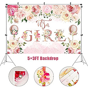 Baby Shower Decorations for Girl,Floral Theme Girl Baby Shower Balloons,It Is A Girl Backdrop Sign for Pink Baby Shower Party Supplies