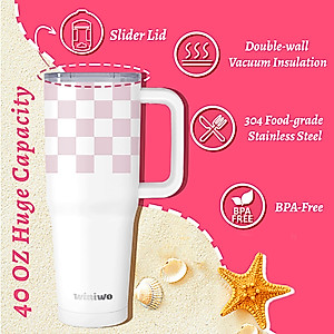 winiwo 40 oz Tumbler with Handle and Straw, D.I.Y Gift for Her, Stainless Steel Travel Mug, Iced Tea or Coffee, Insulated Tumbler with Stickers, Keeps Beverages Cold Up to 24 Hours