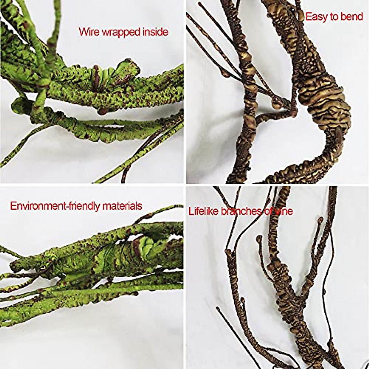 kathson 4 PCS Reptile Vines Plants Flexible Bendable Jungle Climbing Fake Vine Terrarium Plastic Plant Leaves Pet Tank Habitat Decor for Bearded Dragons Lizards Geckos Snakes Frogs