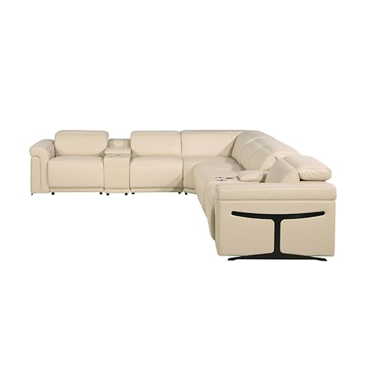 BlackJack Furniture Riccardo 8-Piece Italian Leather Sectional Sofa with 4 Power Reclining Couch Seats, USB & Wireless Chargers, Headrests, Lumbar Support, Cup Holder, and Console Storage, Beige