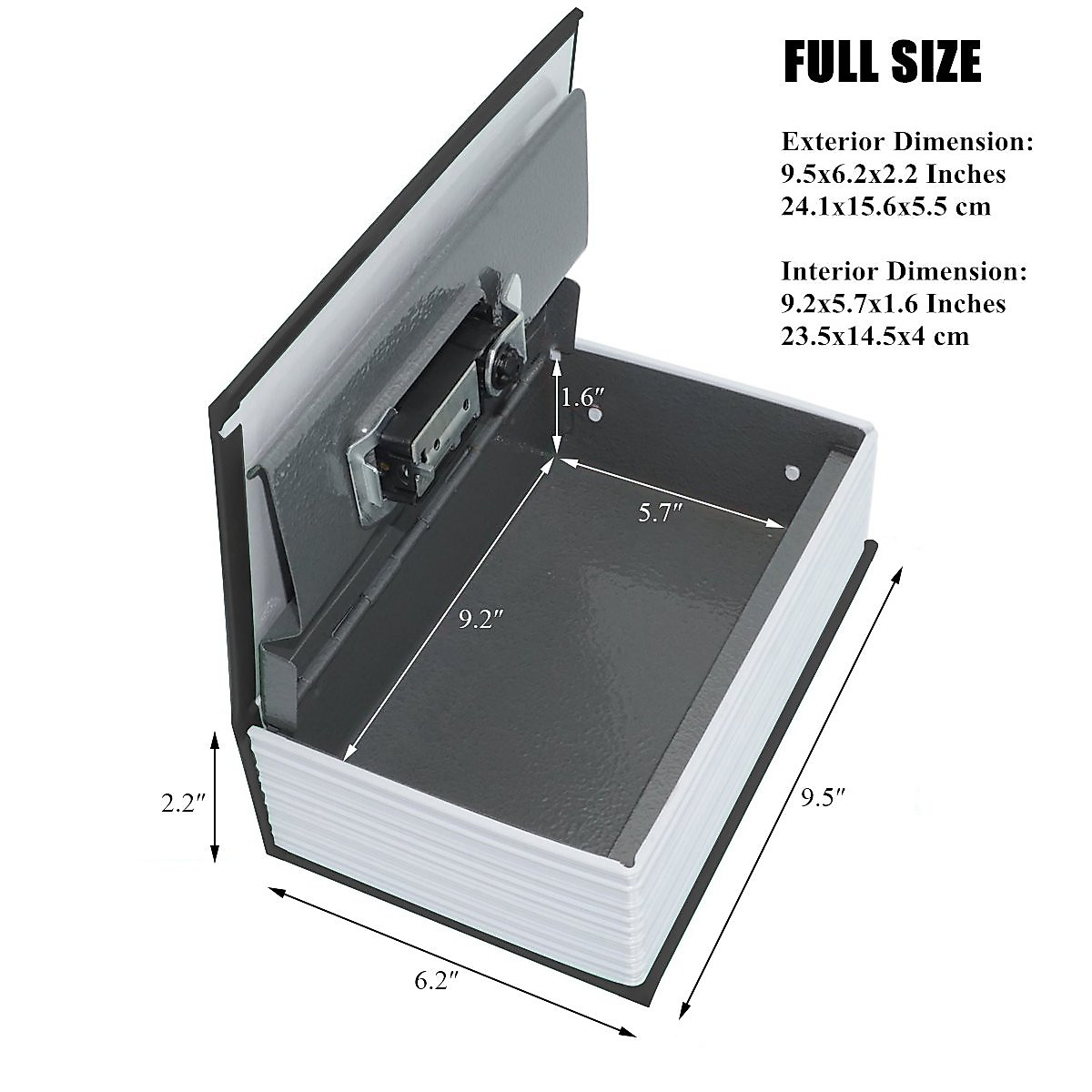 Book Safe with Combination Lock - Jssmst Home Dictionary Diversion Metal Safe Lock Box for Home Office Code Lock Money Box High Capacity, 9.5 x 6.2 x 2.2 inch, SM-BS0402L, black large