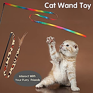 SYEENIFY Cat Toys Kitten Toys Assortments,Cat Feather Toys,Cat Wand Toy,Cat Toys for Indoor Cats