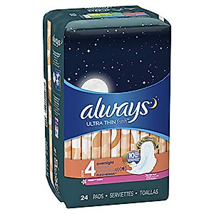 ALWAYS Ultra Thin Size 4 Overnight Pads With Wings Scented, 24 Count