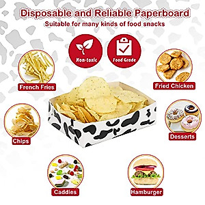 50 Pack Cow Print Party Supplies Cow Party Favors Cow Print Party Decorations Cow Paper Food Trays Cow Theme Birthday Party Favors Nacho Trays Paper Tray Hot Dog Trays for Baby Shower, Cow Style