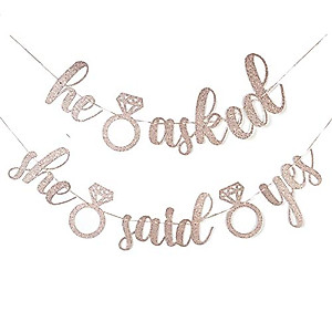Engagement Party Banners Glitter Rose Gold Letters He Asked She Said Yes Garland for Wedding Engagement Party Hen Party Bridal Shower Bachelorette Party Favor Party Decoration Supplies (ROSE GOLD)