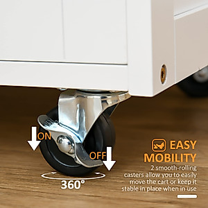 HOMCOM Bar Cart Rolling Kitchen Island on Wheels with 9-Bottle Wine Rack, Small Kitchen Cart with Wide Drawer, Kitchen Storage Cabinets, Wooden Countertop, White