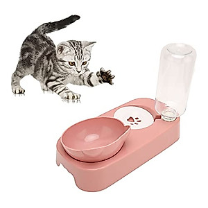Pet Water Food Bowls, Dog Cat Bowl with Automatic Water Dispenser Bottle Automatic Water Feeder Food Dish Set for Dogs Cats (Pink)
