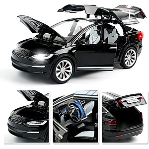 1:24 Scale Model X Alloy Car Model Diecast Toy Vehicles for Kids, Car Model Toy，Pull Back Alloy Car with Lights and Music,Gifts for Boys and Girls.(1:24 Model X~ Black)