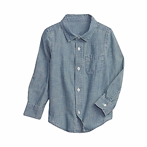 GAP Baby Boys Chambray Long Sleeve Dress Shirt, Medium Wash, 2T US