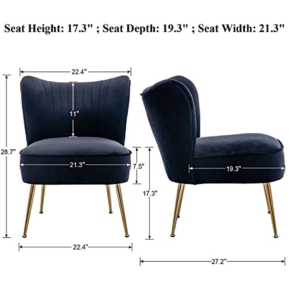 DUOMAY Modern Accent Chair Set of 2 Velvet Slipper Chair with Gold Legs Wingback Side Chair for Living Room Bedroom Entryway Small Corner Chair for Space Saving, Black